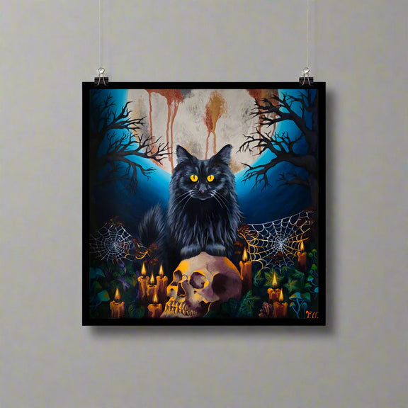 Embracing the Moonlight - Halloween Cat Art Print (16"x16") – torinagayart