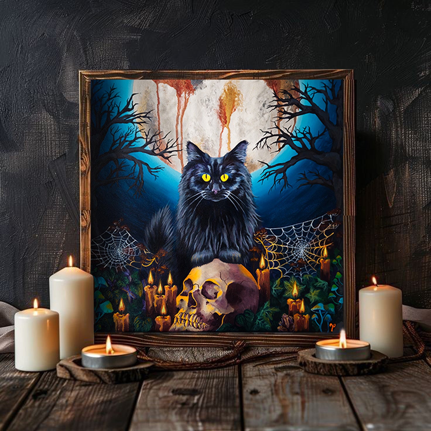 Embracing the Moonlight - Halloween Cat Art Print (16"x16") – torinagayart